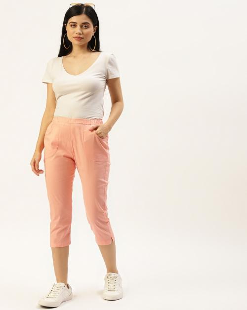 Buy BRINNS Women PeachSolid Capris Online at Best Prices in India ...