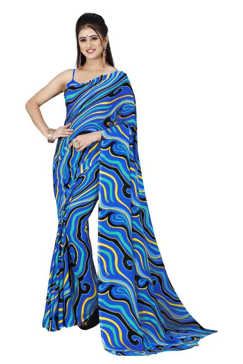 Buy Anand Women Blue Self Design Single Saree Without Blouse Piece ...