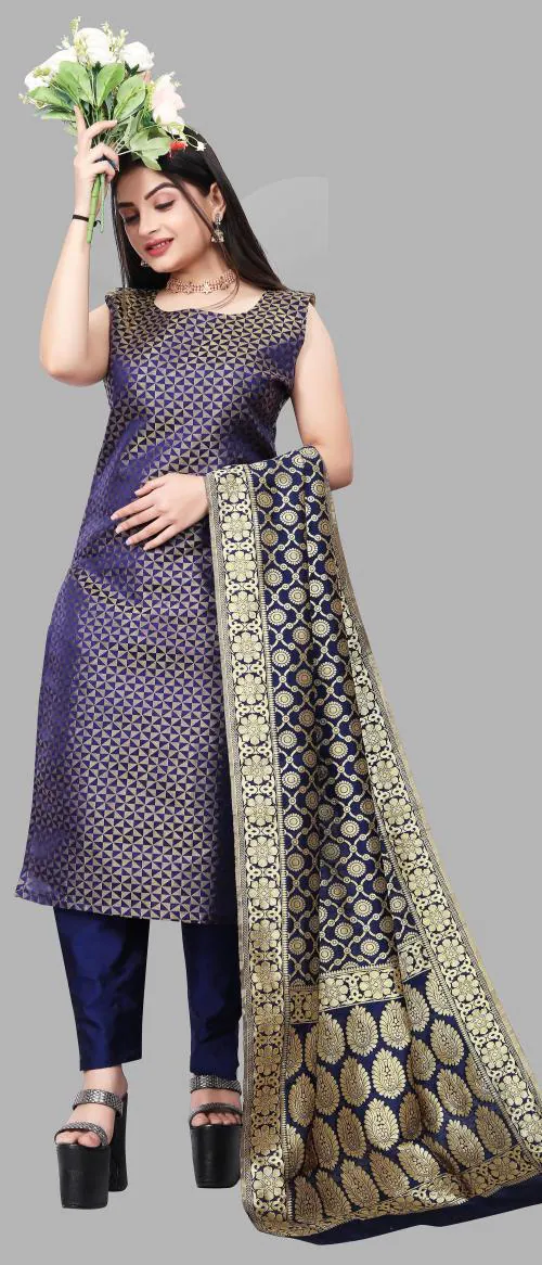 Buy sukhnath creation Women's Silk Blend Navy Blue Straight Kutra, Pant ...