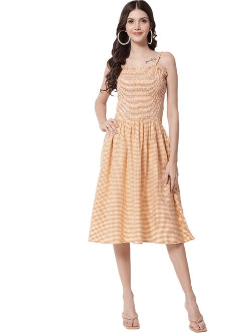 Buy Helwin Designer Women Checkered Pure Cotton Midi Short Dress Online ...