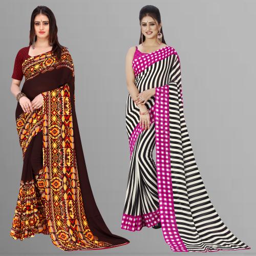 Buy Anand Women Multicolor9 Self Design Pattern Georgette Pack of 2 ...
