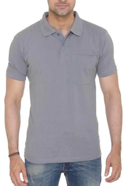 Buy Colors and Blends Men Medium Grey Solid Standard Length Polos ...