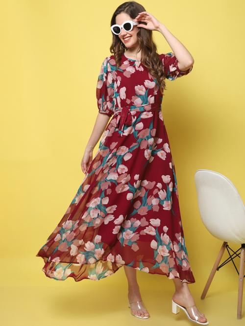 Buy Fabflee Georgette A-line Printed Dress for Women| Dresses| Women ...