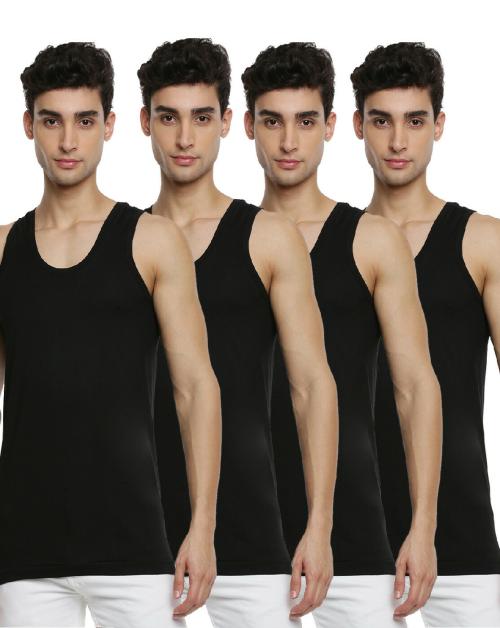 Buy Ramraj Men Black Solid Pure Cotton Sleeveless Innerwear Vests Pack ...