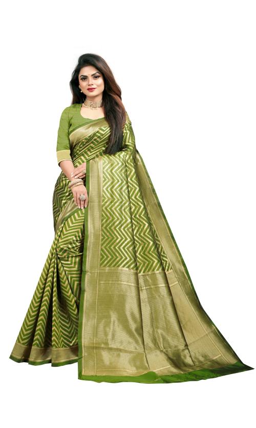 Buy NOPSE Women's Litchi Silk Designer Banarasi Saree (Margi Mahendi ...