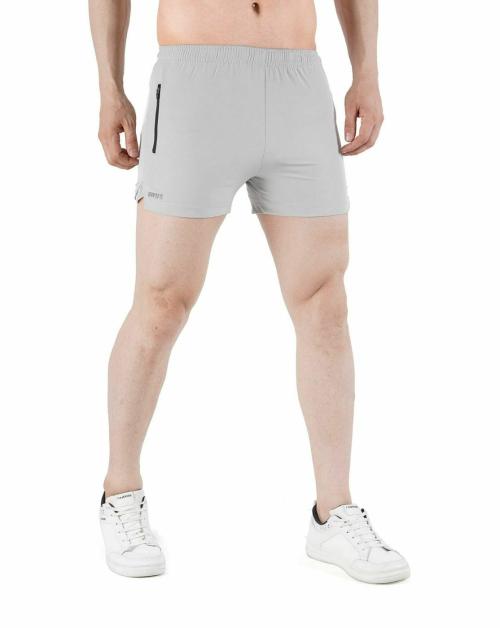 Buy Navyfit Men Light Grey Solid Polyester Shorts (S) Online at Best ...