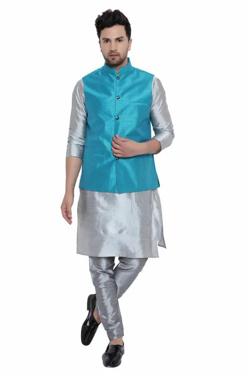 Buy ONNIX Men's Silk Kurta Pajama With Modi Jacket, nehru Jacket With ...