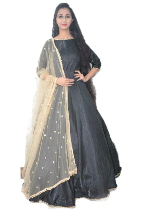 Buy Tilism Girls And Women Charcoal Grey Solid Gown Online at Best ...