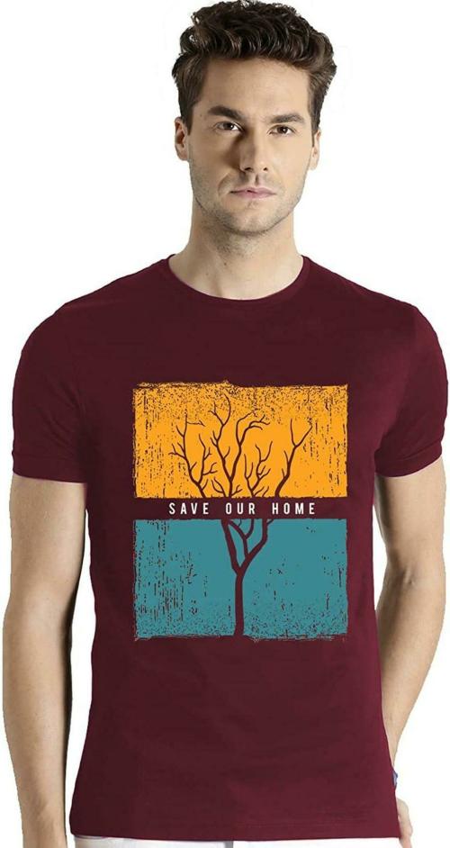Buy DEVILTEES Men Maroon Printed Cotton Blend T-Shirt Online at Best ...