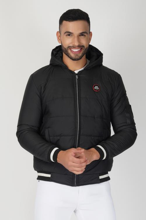Buy Caraba Men's Quilted Bomber Hooded Jacket (Black) Online at Best ...