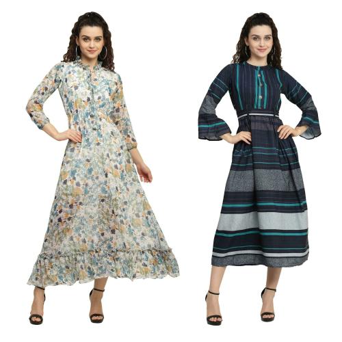Buy MISS AYSE Exclusive Printed Multicolor Long Dress Pack of 2 Online ...