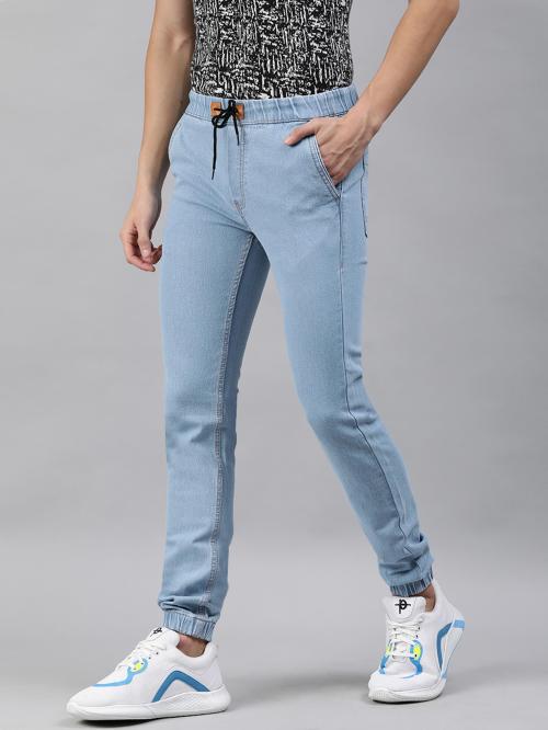 Buy Urbano Fashion Men's Ice Blue Slim Fit Washed Jogger Jeans Stretch Online at Best Prices in ...