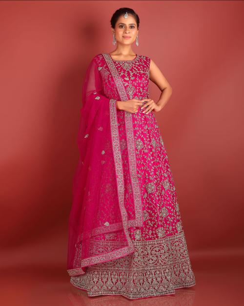 Buy HALFSAREE STUDIO Pink New Fancy Net Gown for Women Online at Best ...