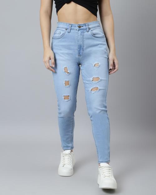 Buy Guti Women High Rise Ankle Length Blue Skinny Jeans Online at Best ...