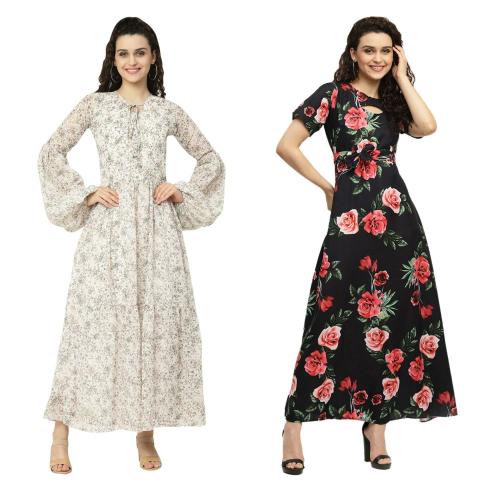 Buy MISS AYSE Exclusive Printed Multicolor Long Dress Pack of 2 Online ...
