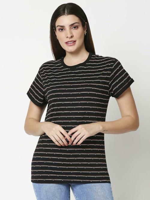 Buy Bewakoof Women Wonder Woman Stripe Half Sleeve Round Neck T-Shirt ...