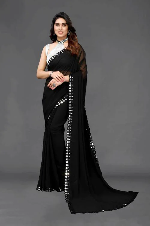 Buy sareya veela Bollywood Women Black Embellished Georgette Sarees ...