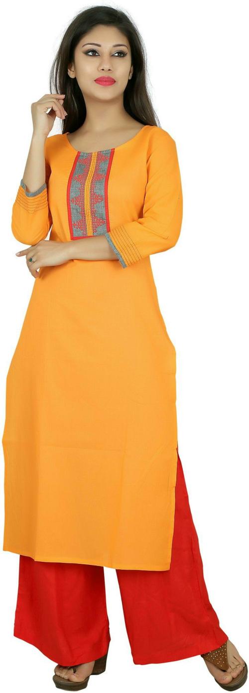 Buy Span Women Multicolor Embroidered Cotton Blend Straight Kurta ...