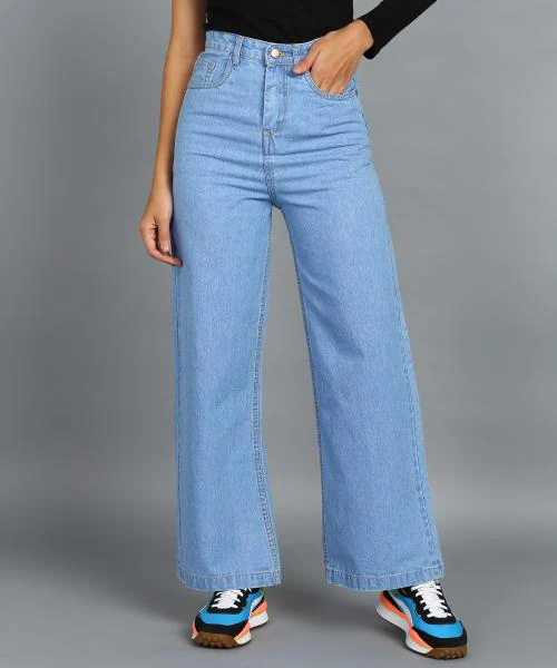 Buy Urbano Fashion Women's Ice Blue Regular Fit Wide Leg Washed Jeans Online at Best Prices in ...