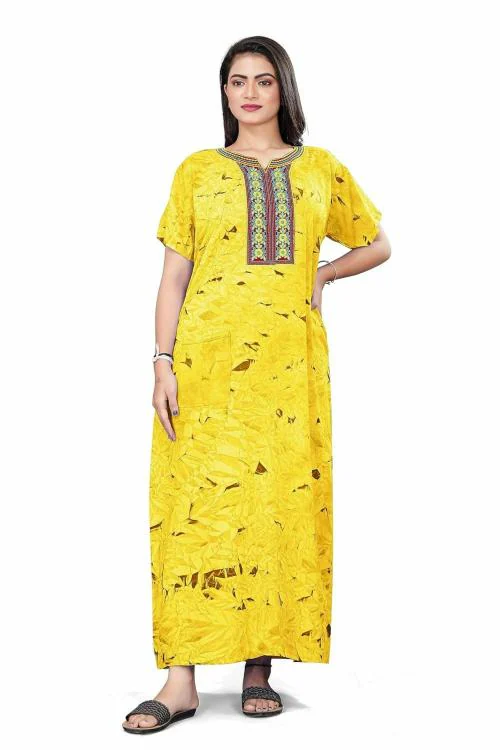 Buy HauteLook Women's Pure Cotton Nighty Gown-HK Sibbori Print with ...