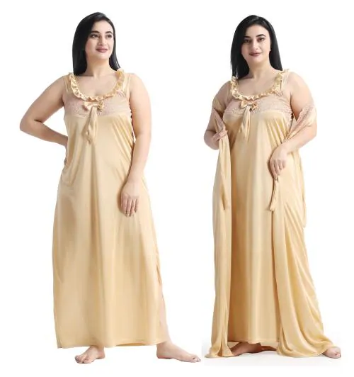 Buy Night keys Women's Satin Plain/Solid Gold Nightwear & Nighties Set ...
