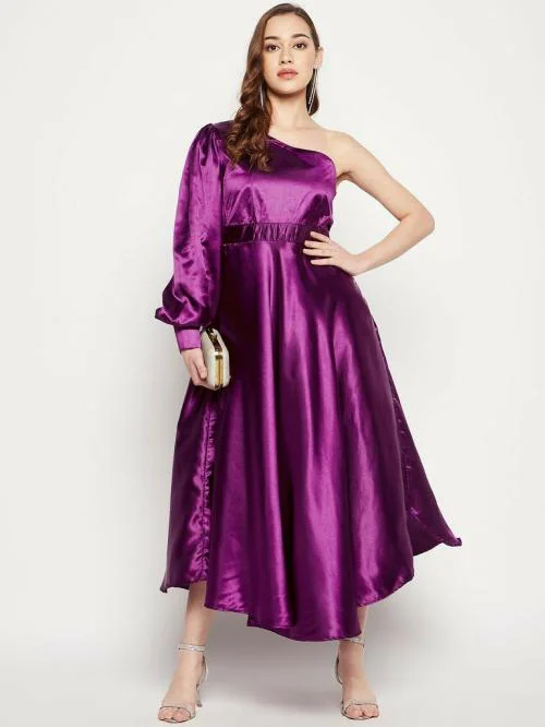 Buy FORPRETTY Women One Shoulder Off Long Satin Dress Large Online at ...