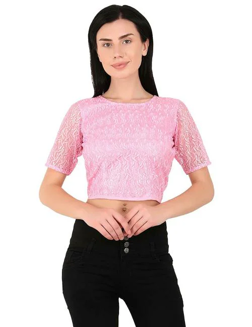 Buy UNFAKENOW Women Pink Floral Net Top (4XL) Online at Best Prices in ...