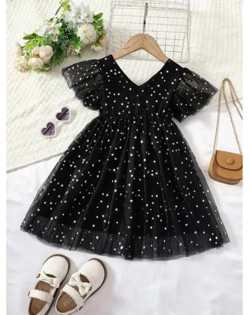 Buy Tior Girls V Neck Mesh Material Star Work Dress for Girl Dresses ...