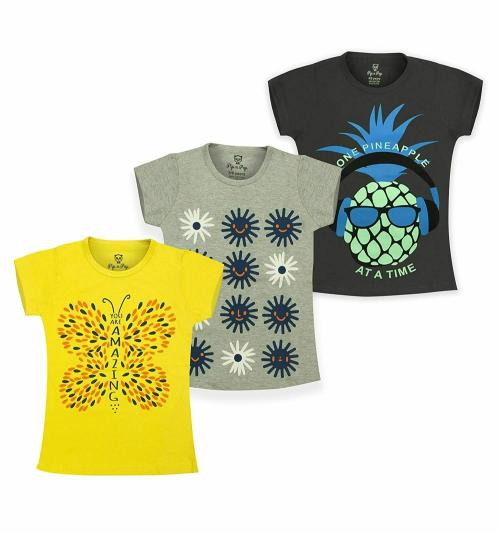 Buy PIP N PAP Girls Multicolor Cotton T-Shirt (Pack of 3) Online at ...