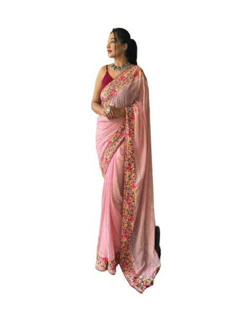 Buy Leeli Peeri Designer Women Pink Pure Georgette Saree With Running ...