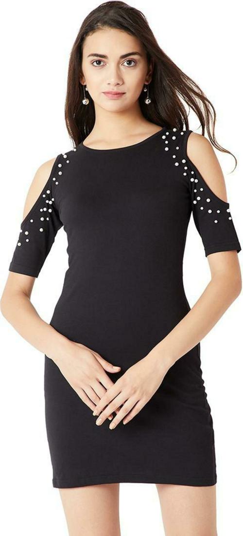 Buy Miss Chase Women Black Solid Cotton Single Dress Online at Best ...