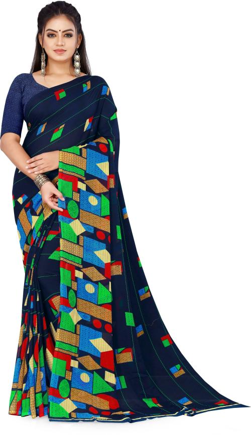 Buy Anand Women Dark Blue Paisley Georgette Single Saree Online at Best ...
