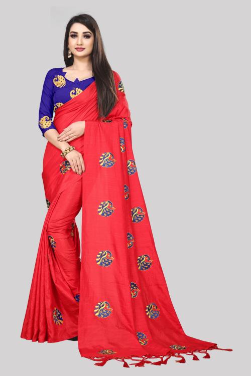 Buy EMZO Women's Velvet Embroidered Jacquard Traditional Look Saree ...