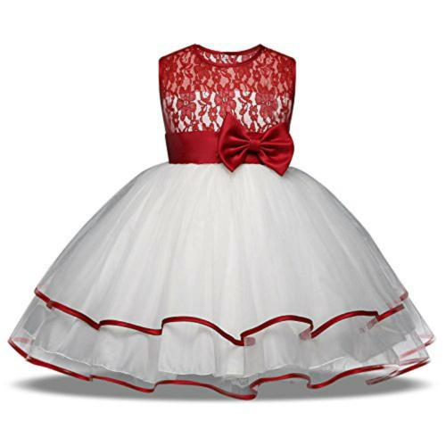 Buy Wish Little Girls Red And White Polyester Floral Fit And Flare Long ...