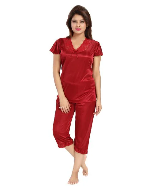 Buy Noty Girl's/Women's-Night Suit/Top & Capri Set/Loungewear - Satin ...