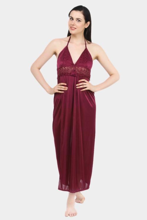 Buy Fasense Satin Wine Nightdress Long Nighty Online at Best Prices in ...