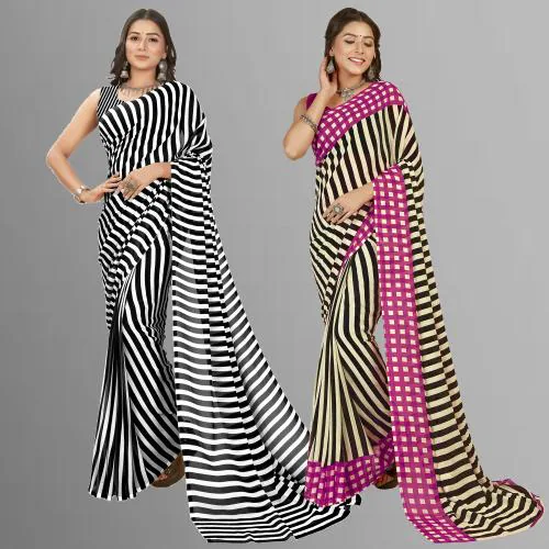 Buy Anand Women Multicolor7 Self Design Pattern Georgette Pack of 2 ...