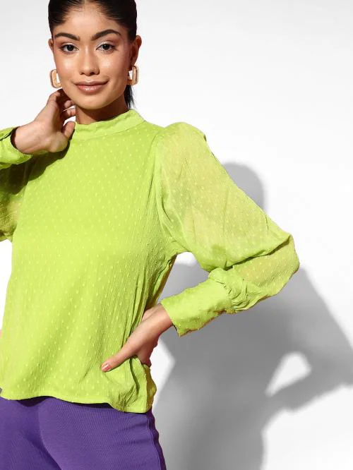 Buy plusS Women Green Self Design Top Online at Best Prices in India ...