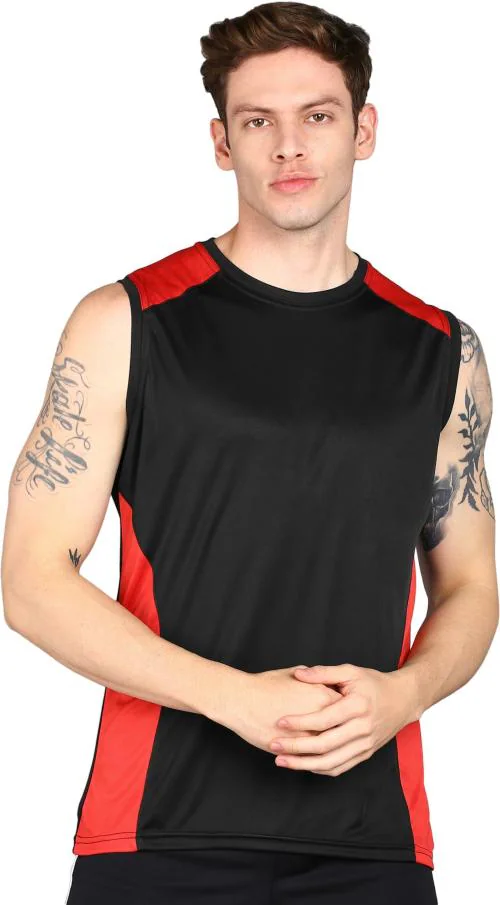 Buy PRIME PLUS Black and Red Solid Round Neck Gym Vest - XXL Online at ...