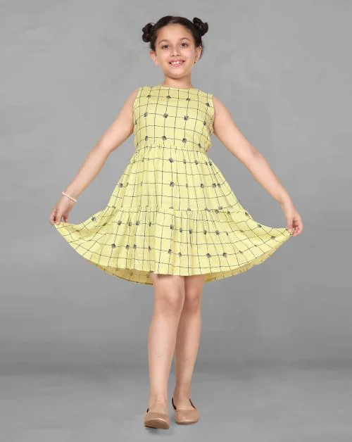 Buy Fashion Dream Girls Light Green Checked Printed Rayon Frock ...
