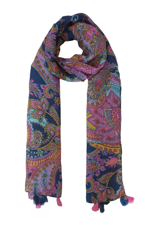 Buy Fashage Paisley Multi color scarves with tassels Online at Best ...