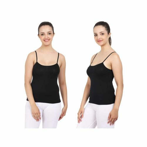 Buy FEELIN Black Spaghetti top Modal Soft Cotton Slip Innerwear ...