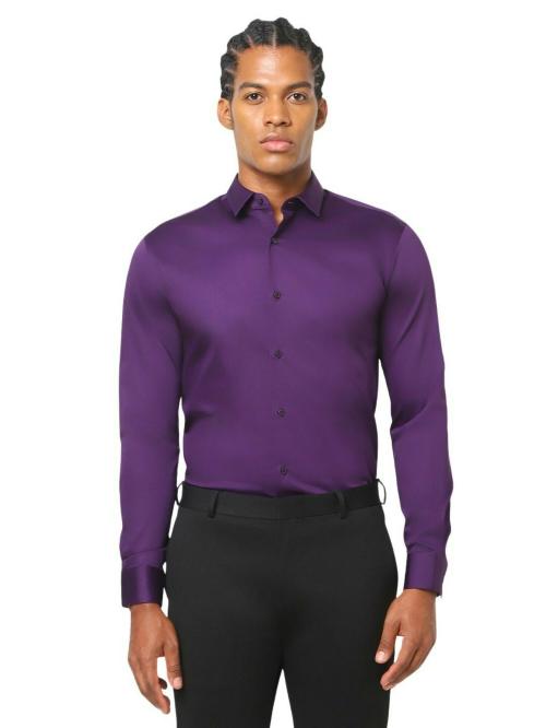 Buy THE COLLECTION Mens Violet Solid Full Sleeve Shirt Online at Best ...
