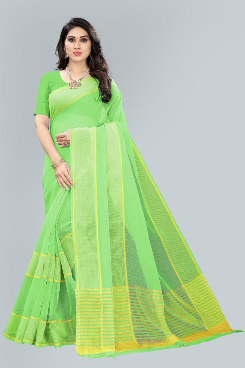 Buy SAREYA VEELA Lugade Women Light Blue and Gold Striped Art Silk ...