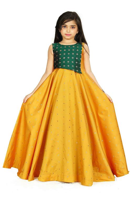 Buy NOYYAL Kids Full Length Cotton Silk Gown Dresses(_Yellow_11-12 ...