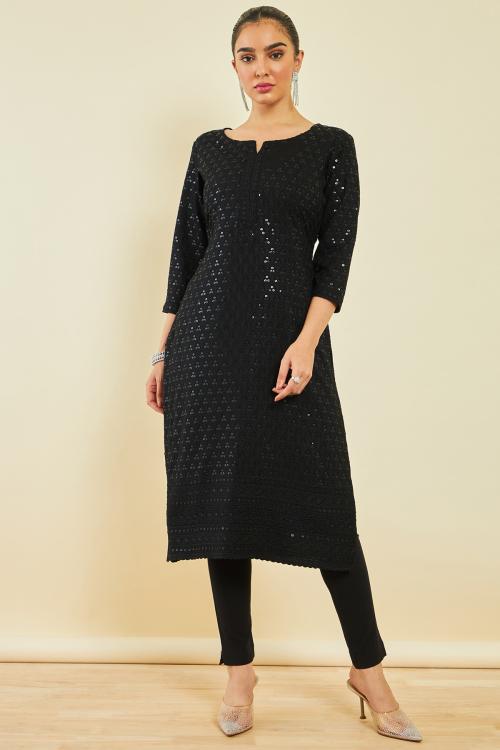 Buy Soch Black Rayon Embroidered Kurta With Sequins Online at Best ...