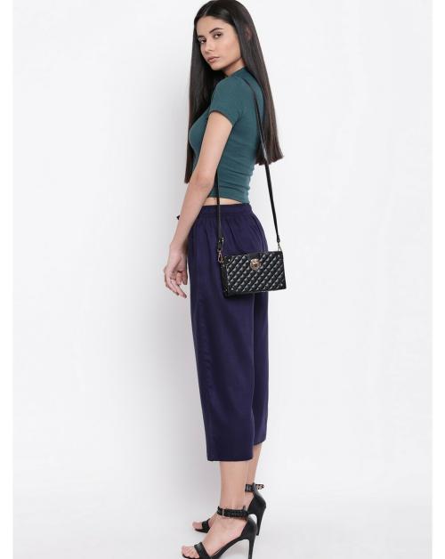 Buy RIVI Women Navy Blue Knotted Rayon Capri Trousers Online at Best ...