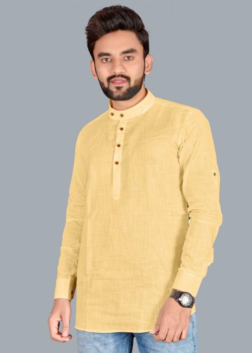 Buy Allan Peter Men's Beige Solid Pure Cotton Single Short Kurta Online ...