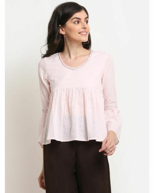 Buy La Zoire Full Sleeves V-Neck Cotton Top Online at Best Prices in ...