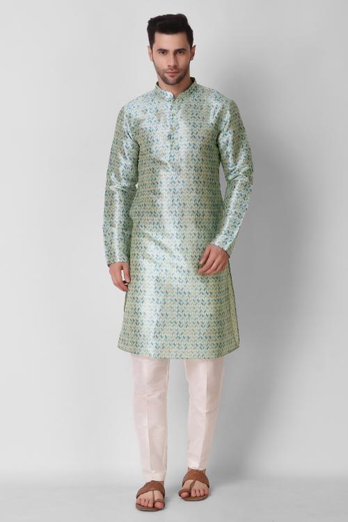 Buy Koshin Sky Blue Color Art Silk Ikkat Print Digitally Kurta Only For ...